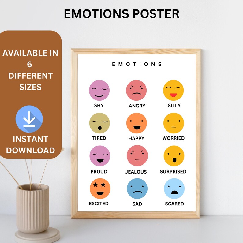 Feelings Poster, Emotions Chart, Calming Corner Print, Educational ...