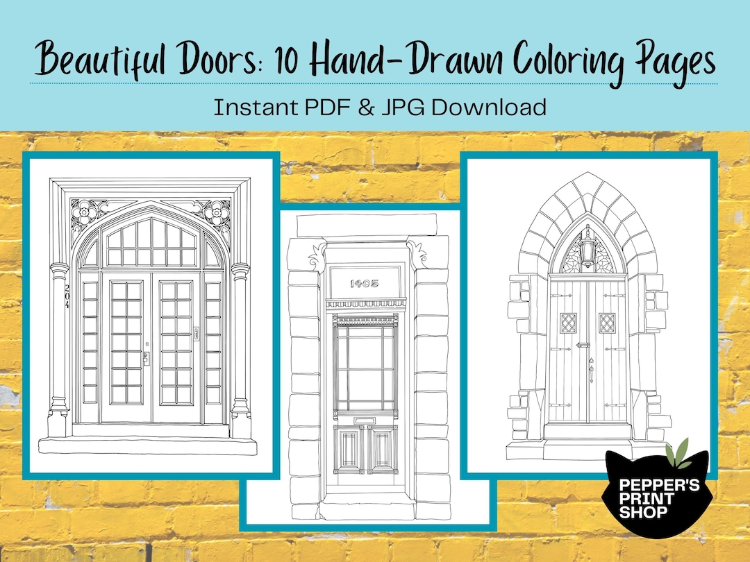 10 Hand-drawn Beautiful Doors - Coloring Pages for Digital Download - Etsy