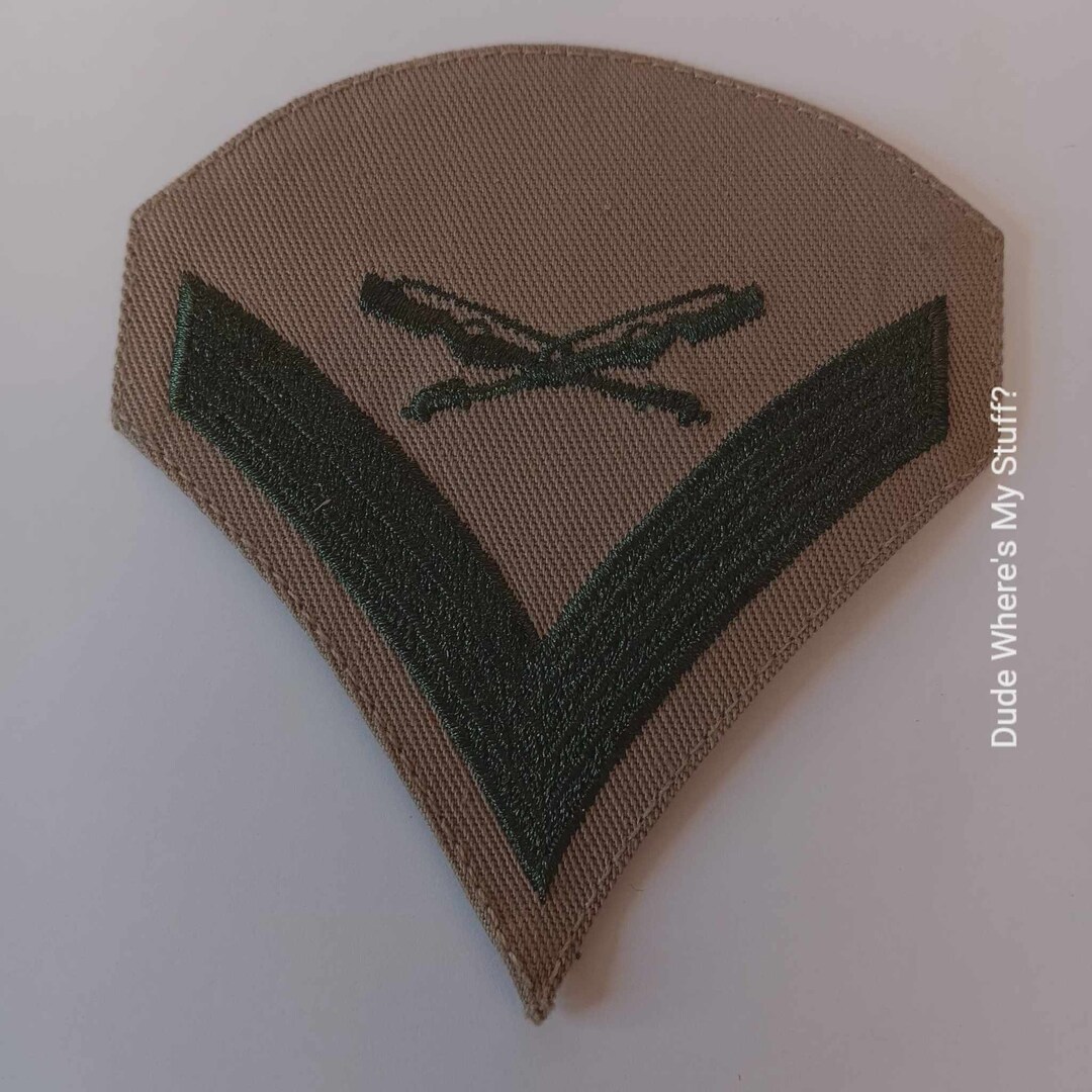 USMC Patch US Marine Corps Green on Khaki Lance Corporal Rank Chevron ...