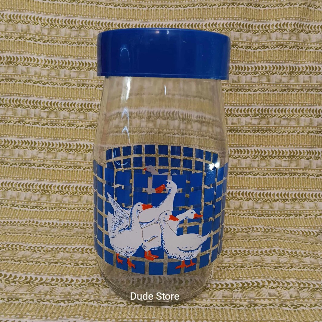 Vintage Carlton Glass Canister 1.5L Collector Jar Geese Goose Duck Blue ...