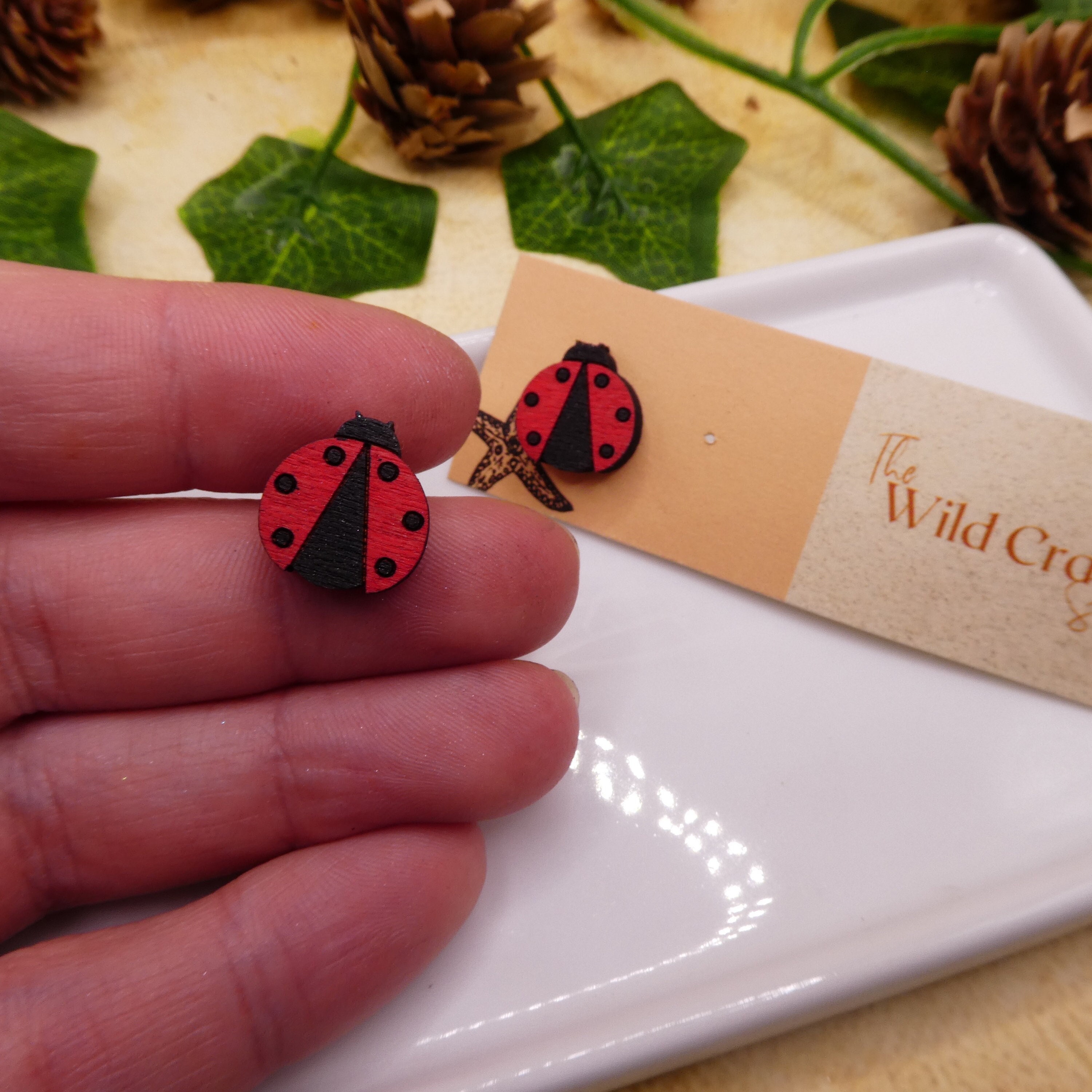 Wooden Ladybird Earrings, Ladybug Studs - Etsy
