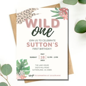 Wild One Birthday Invite Girl, Wild One Safari Invite Girl, Wild One ...