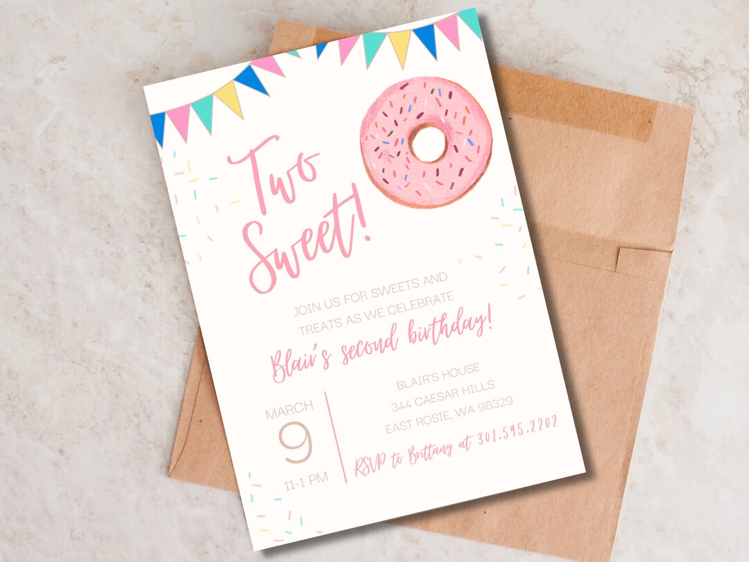 Two Sweet Invitation, Donut Invite, Two Sweet Invite, Two Sweet ...