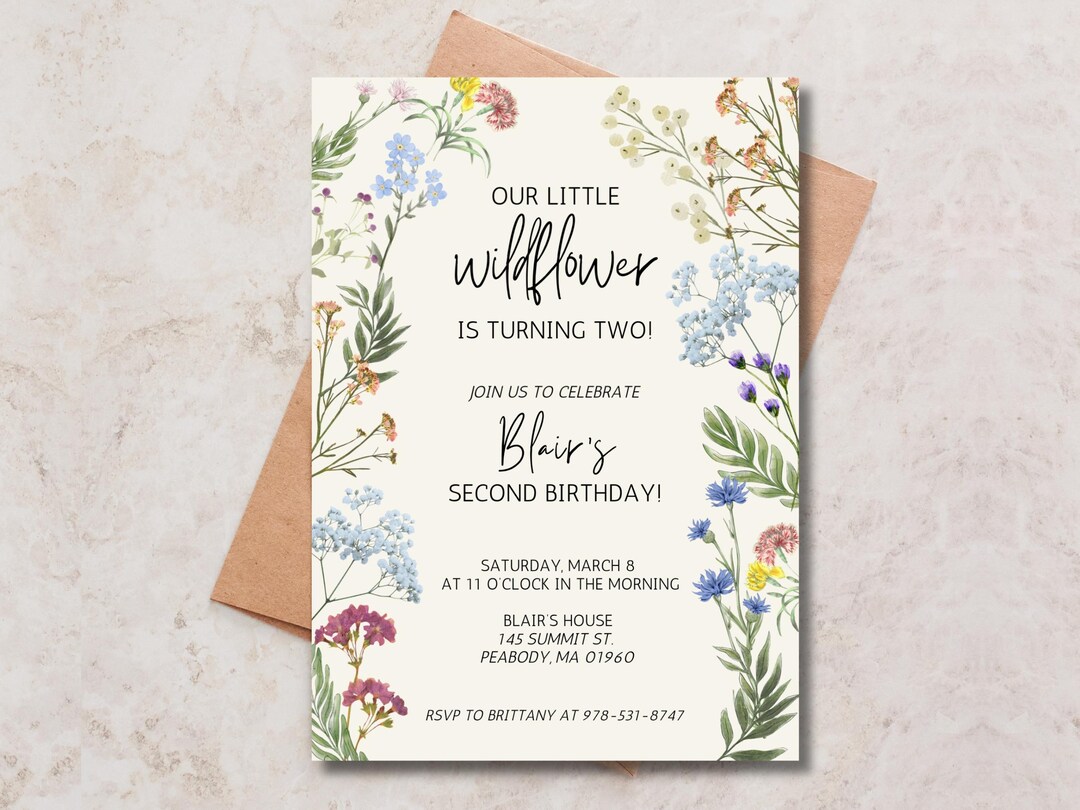 Wildflower Birthday Invitation, Wild Flower Birthday Invite, Wildflower ...