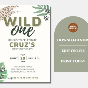 Wild One Birthday Invite Boy, Wild One Safari Invite Boy, Wild One ...