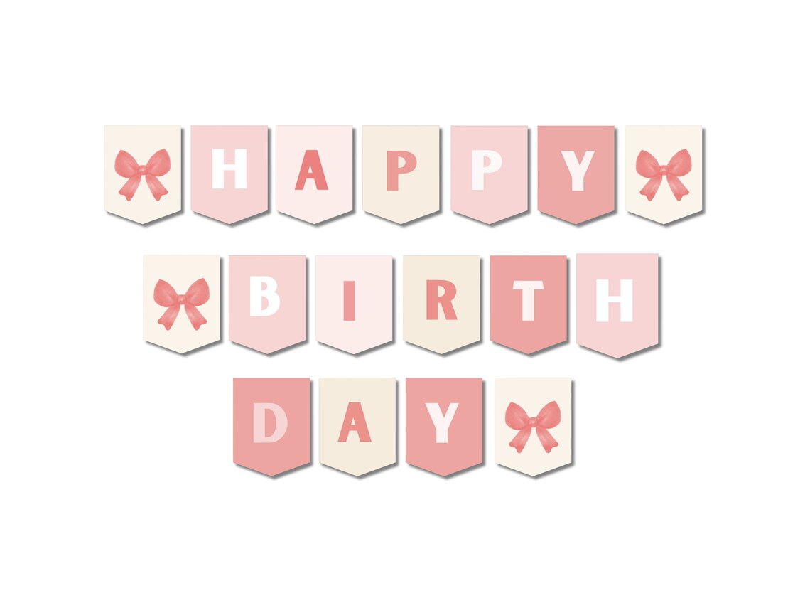 Pink Bow Birthday Decor, Bow Birthday Banner, Bow Birthday Decorations ...