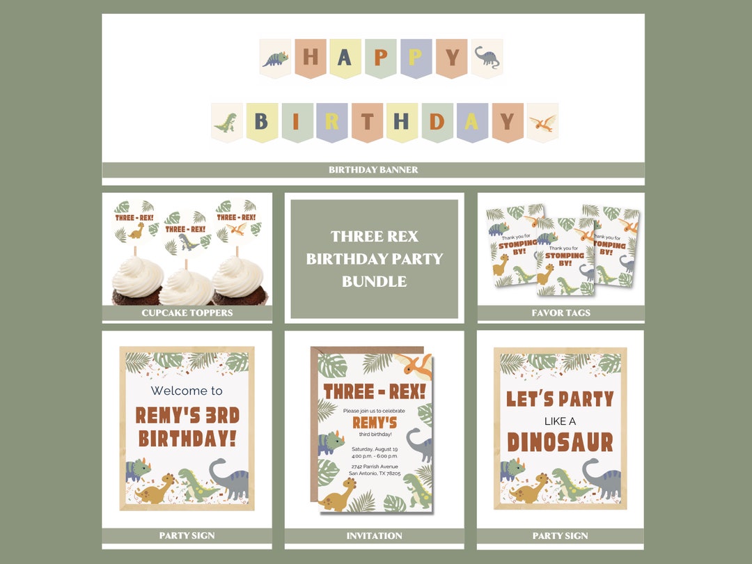 Three Rex Invitation, Three Rex Party Decorations, Three Rex Birthday ...