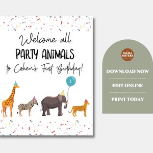 Editable Party Animals Birthday Welcome Sign | Party Animal Birthday ...