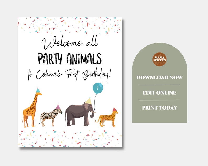 Editable Party Animals Birthday Welcome Sign | Party Animal Birthday ...