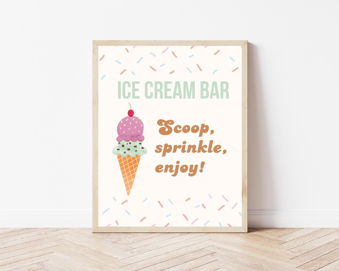 Ice Cream Bar Sign, Ice Cream Birthday Party Sign, Ice Cream Party Sign ...