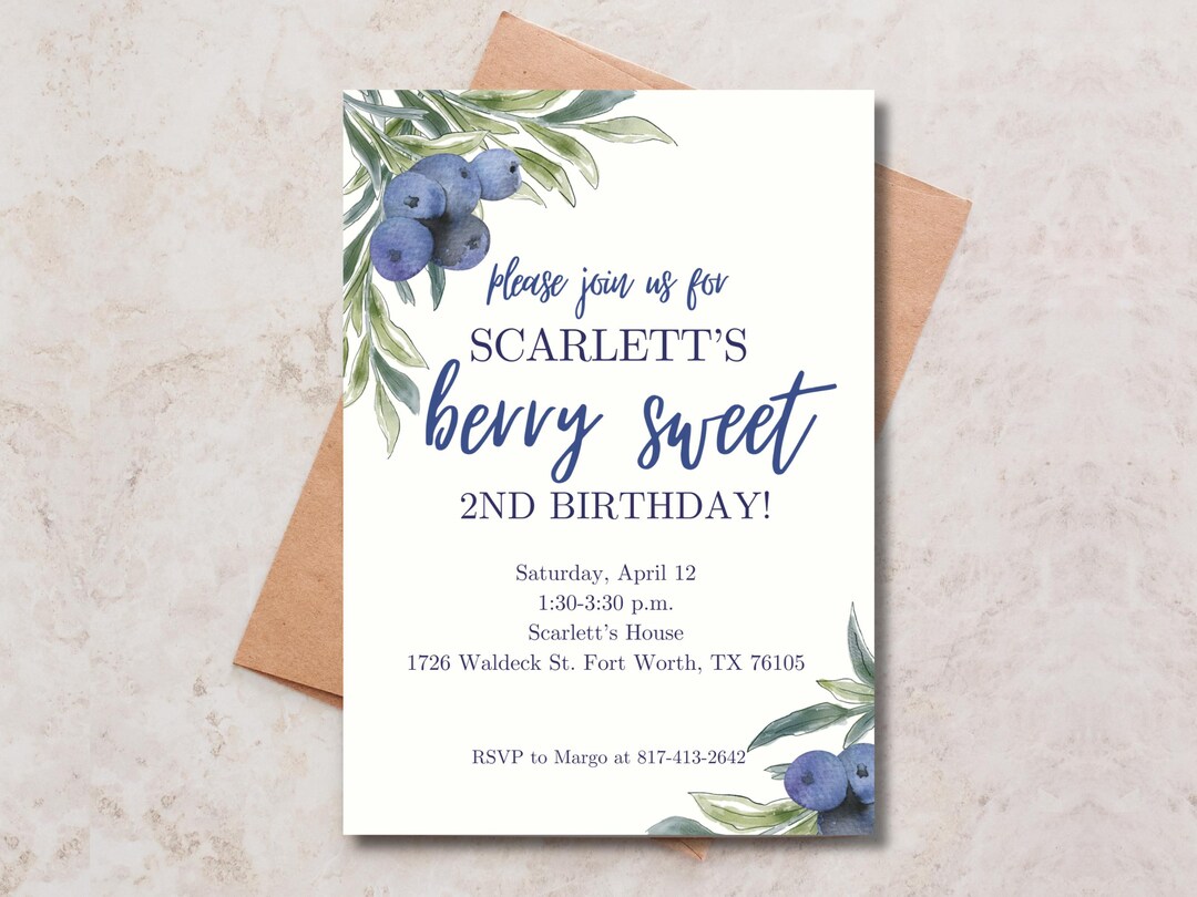 Berry Sweet Birthday Invitation, Berry Birthday Invitation, Blueberry ...