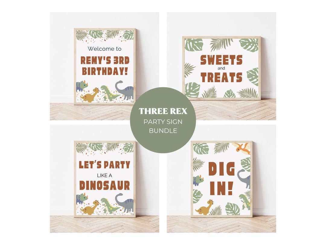 Three Rex Birthday Decorations, Three Rex Party Sign, Three Rex ...