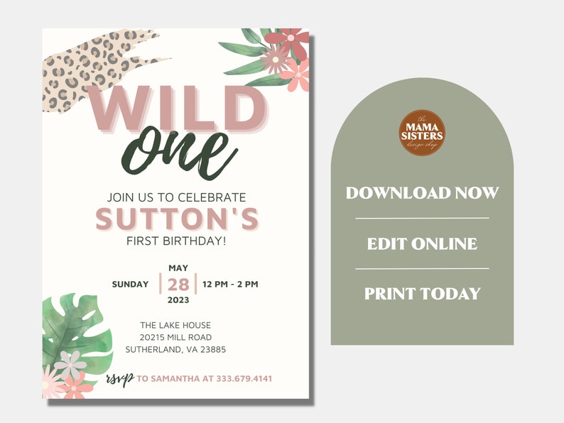Wild One Birthday Invite Girl, Wild One Safari Invite Girl, Wild One ...