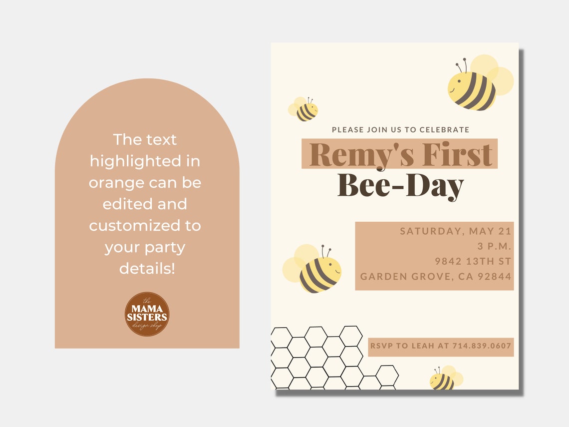Editable Bee Birthday Invitation Bee Day Party 1st Bee Day - Etsy
