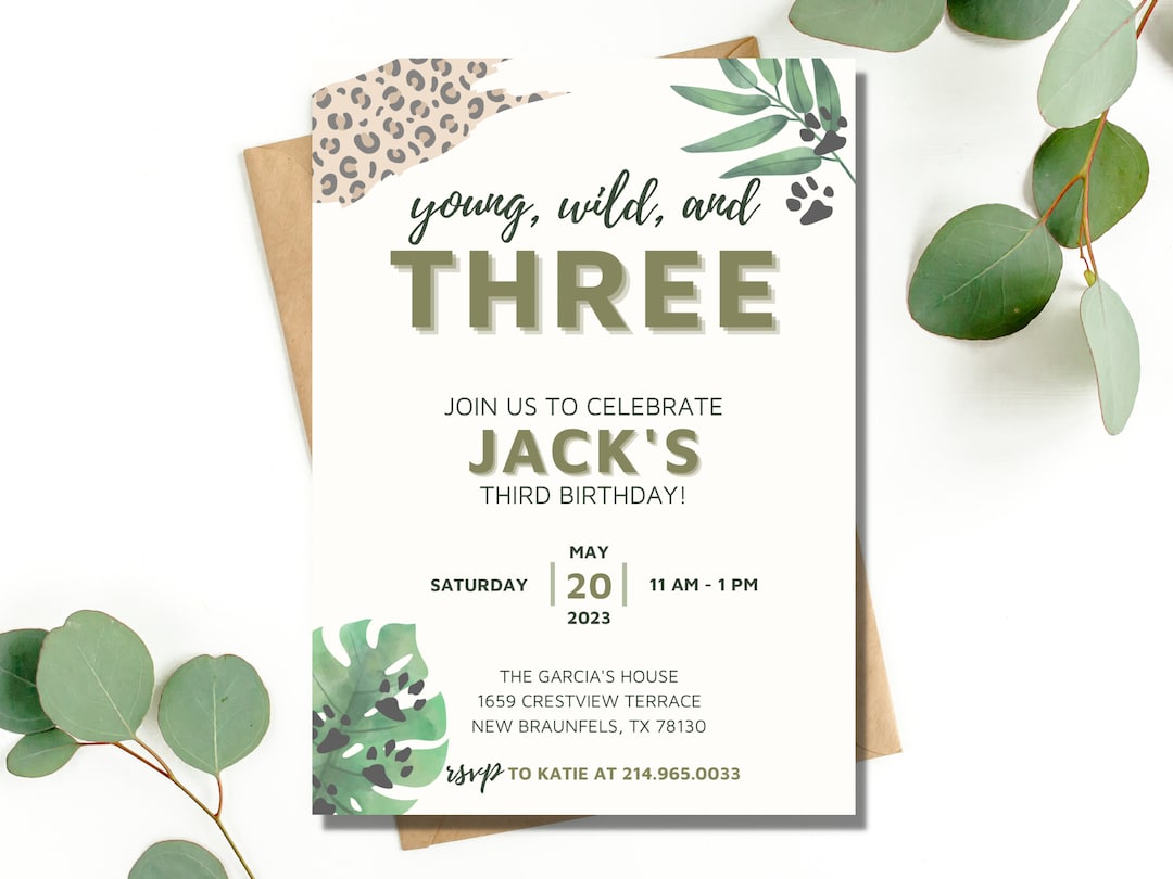 Young Wild and Three Invitation Boy, Young Wild and Three Birthday ...
