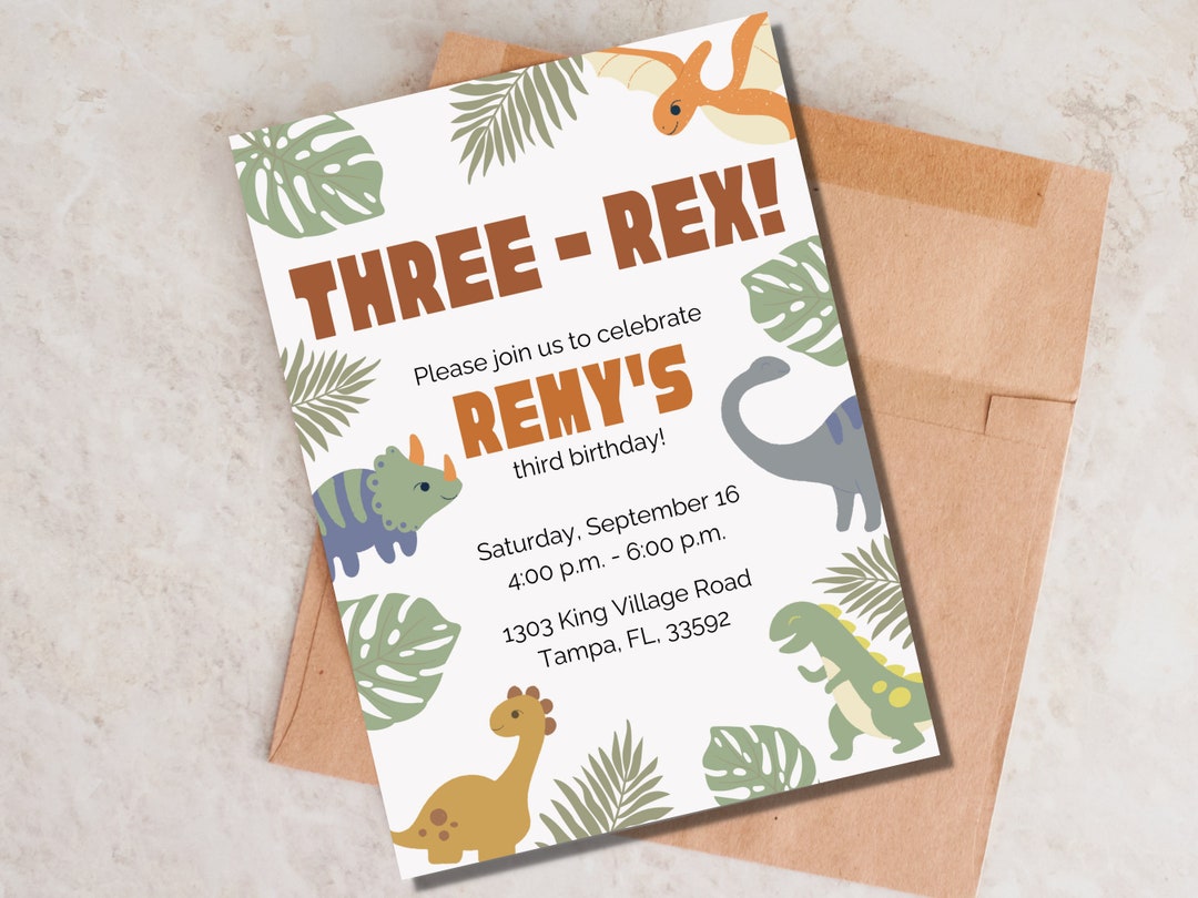 Three Rex Invitation, Three Rex Invite, Three Rex Invitation Boy ...