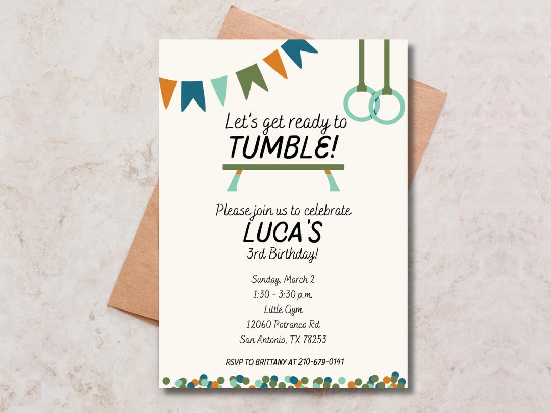 Gymnastics Birthday Invitation Boy, Gymnastics Birthday Party Invite ...