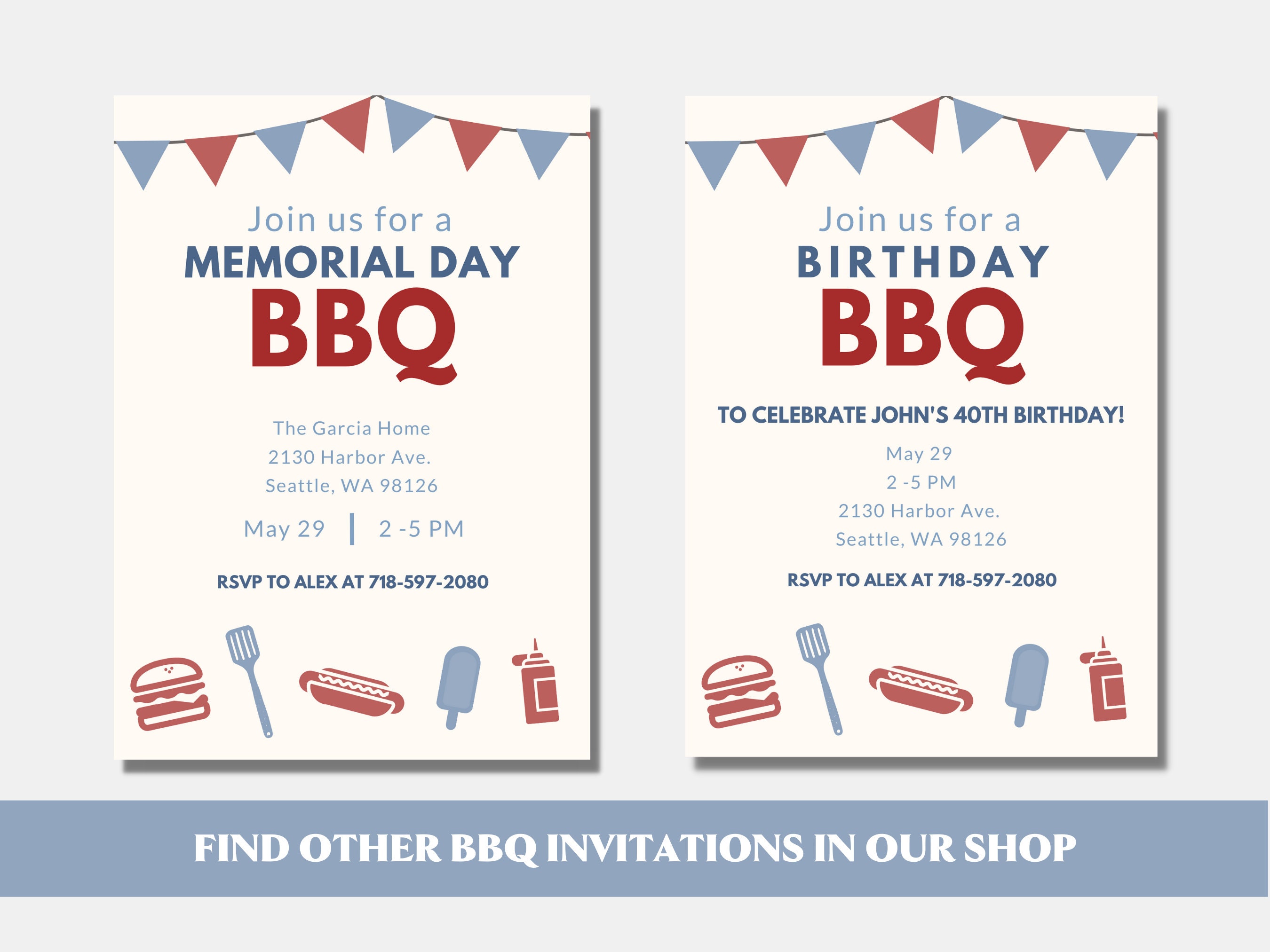 BBQ Party Invite Backyard BBQ Invitation Memorial Day Bbq - Etsy