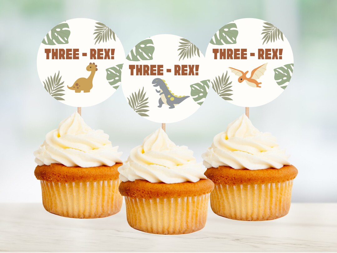 Three Rex Cupcake Topper, Three Rex Cake Topper, Three Rex Birthday ...