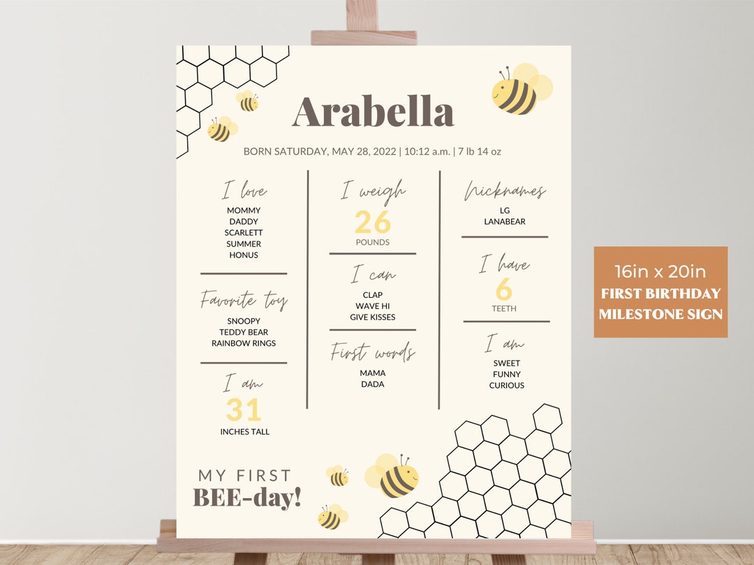 Bee Birthday Milestone Sign, Bee First Birthday Milestone Board, Bee ...