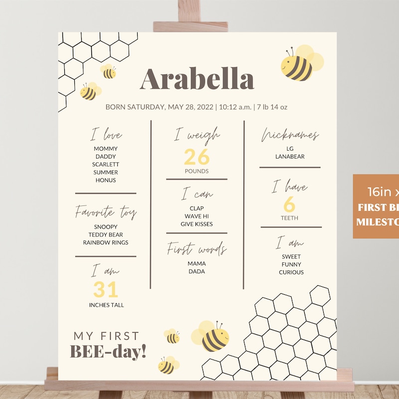 First Birthday Poster Bee - Etsy