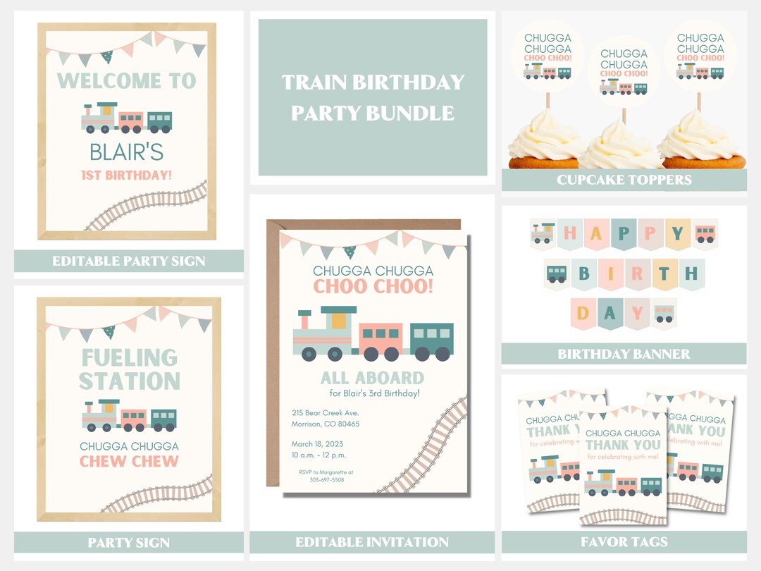 Editable Train Birthday Invitation Pink Train Party Decor - Etsy