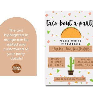 Editable Taco Bout A Party Invitation | Taco Party Invitation | Taco ...
