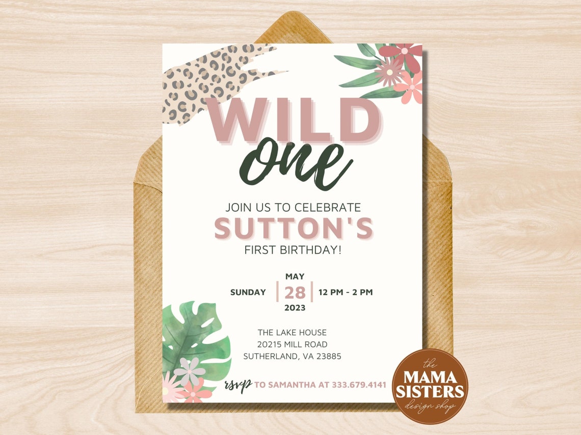 Wild One Birthday Invite Girl Wild One Safari Invite Girl - Etsy