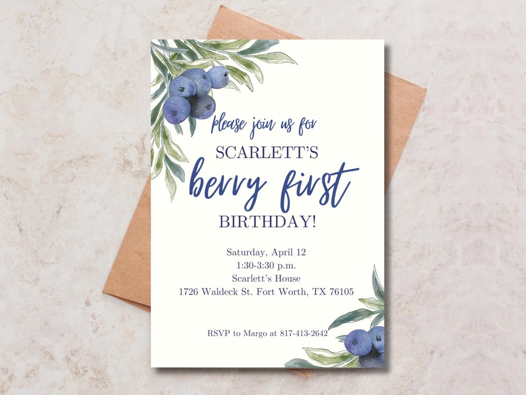 Berry First Birthday Invitation, Blueberry First Birthday Invite, Berry ...