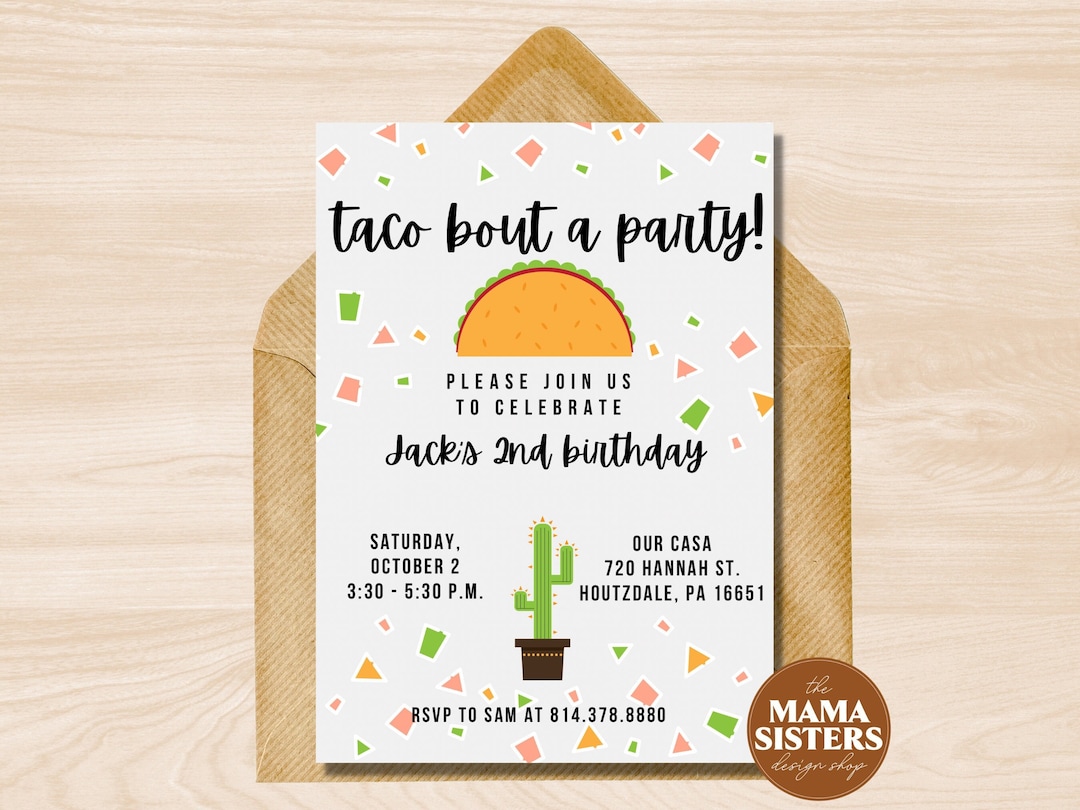 Editable Taco Bout A Party Invitation | Taco Party Invitation | Taco ...