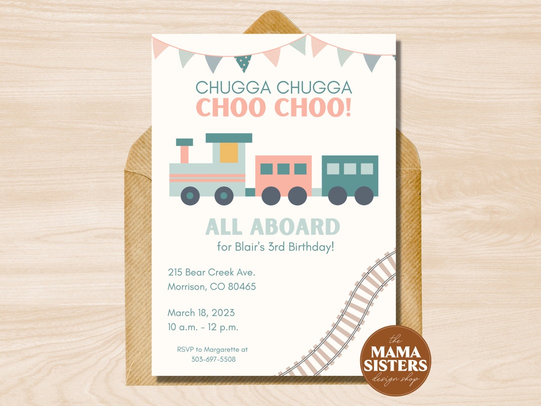 Pink Train Birthday Invitation | Girl Train Birthday Party Invite ...