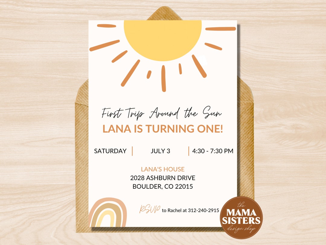 First Trip Around The Sun Invitation First Trip Around The Sun Invite