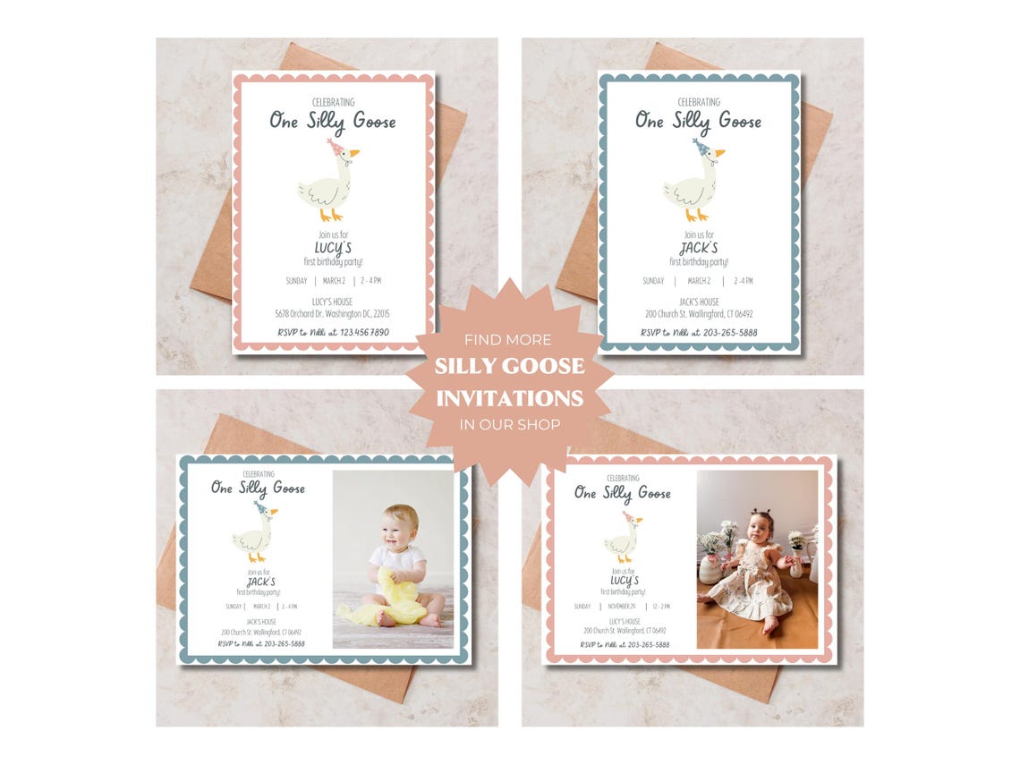 Silly Goose First Birthday Invitation Boy With Photo, Silly Goose ...