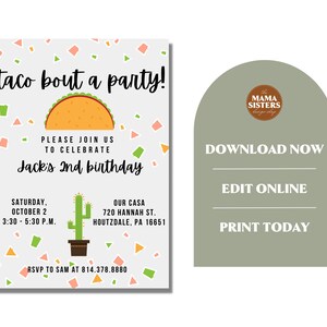 Editable Taco Bout A Party Invitation | Taco Party Invitation | Taco ...