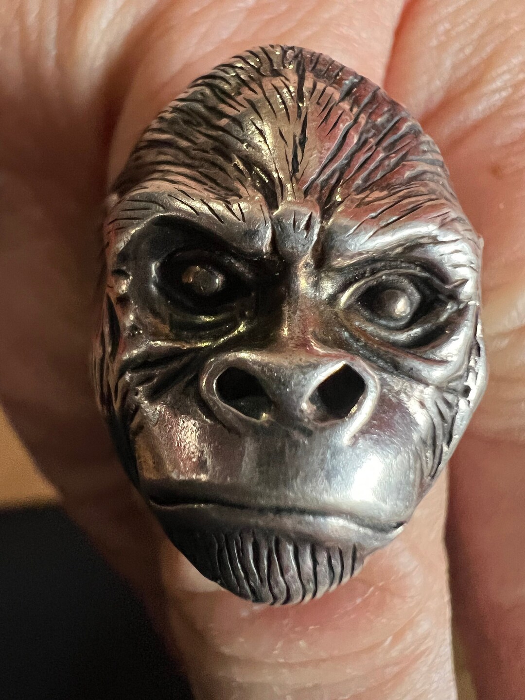 Silver Gorilla Head Men's Ring Size 13 Cool Ring Endangered Gorilla ...