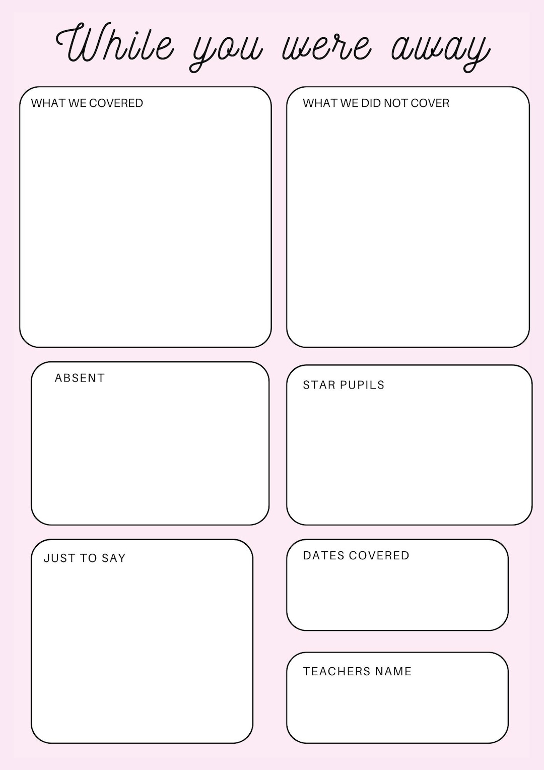 Teachers' While You Were Away Printable - Etsy