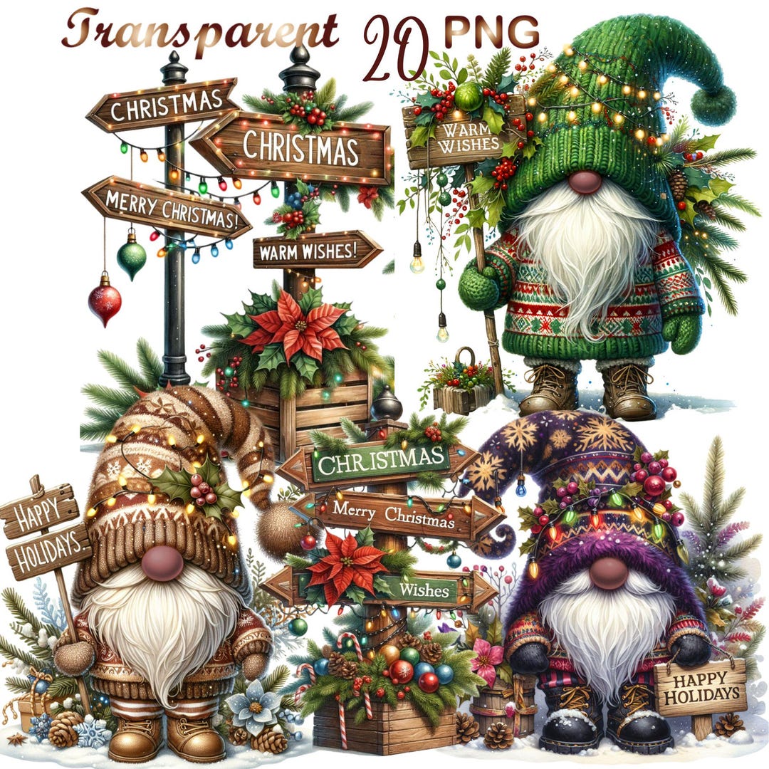 20 PNG Gnome Christmas Clipart Bundle,black Gnome Png,gnome Clipart ...