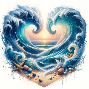 19 PNG, Beach Heart Watercolor Clipart Bundle, Ocean Heart Clipart ...