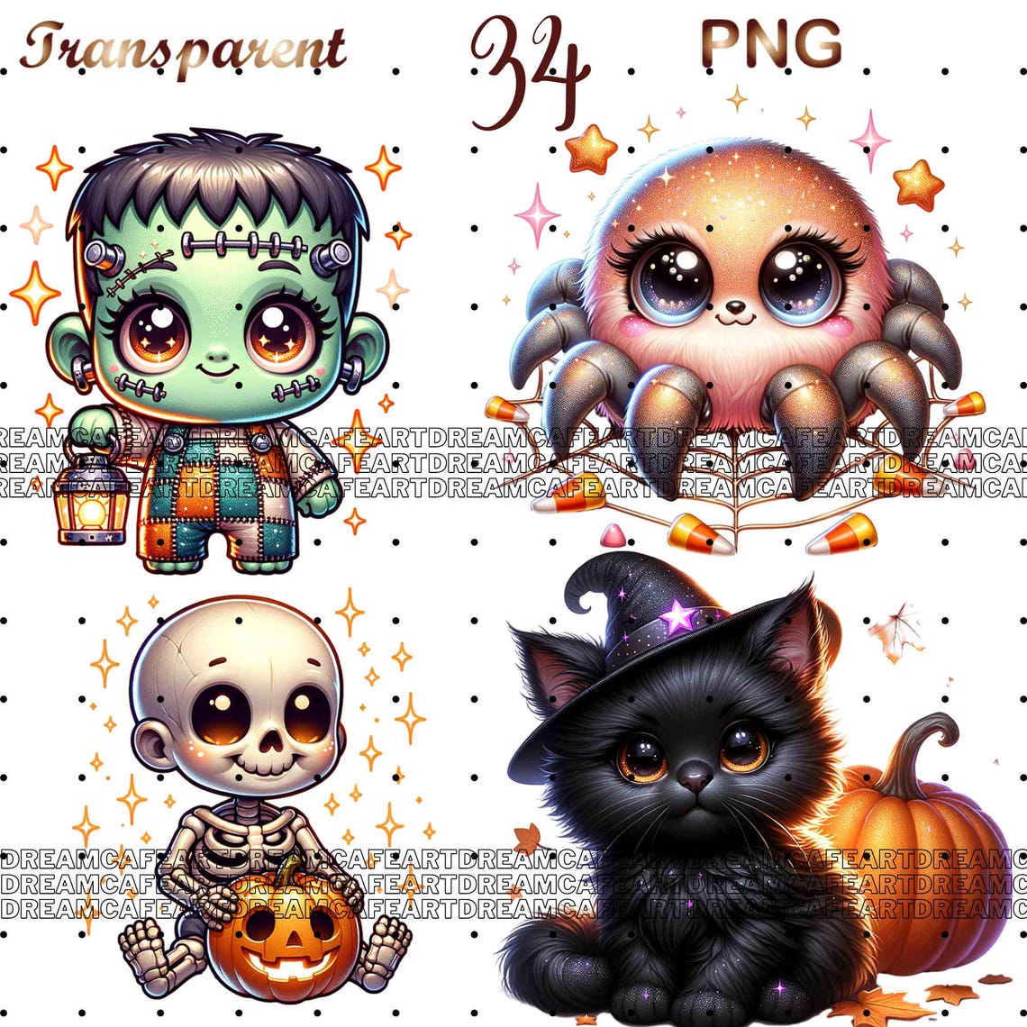 Halloween Monsters Clipart, Cute Ghost, Bat Bundle (34 PNG) (digital ...