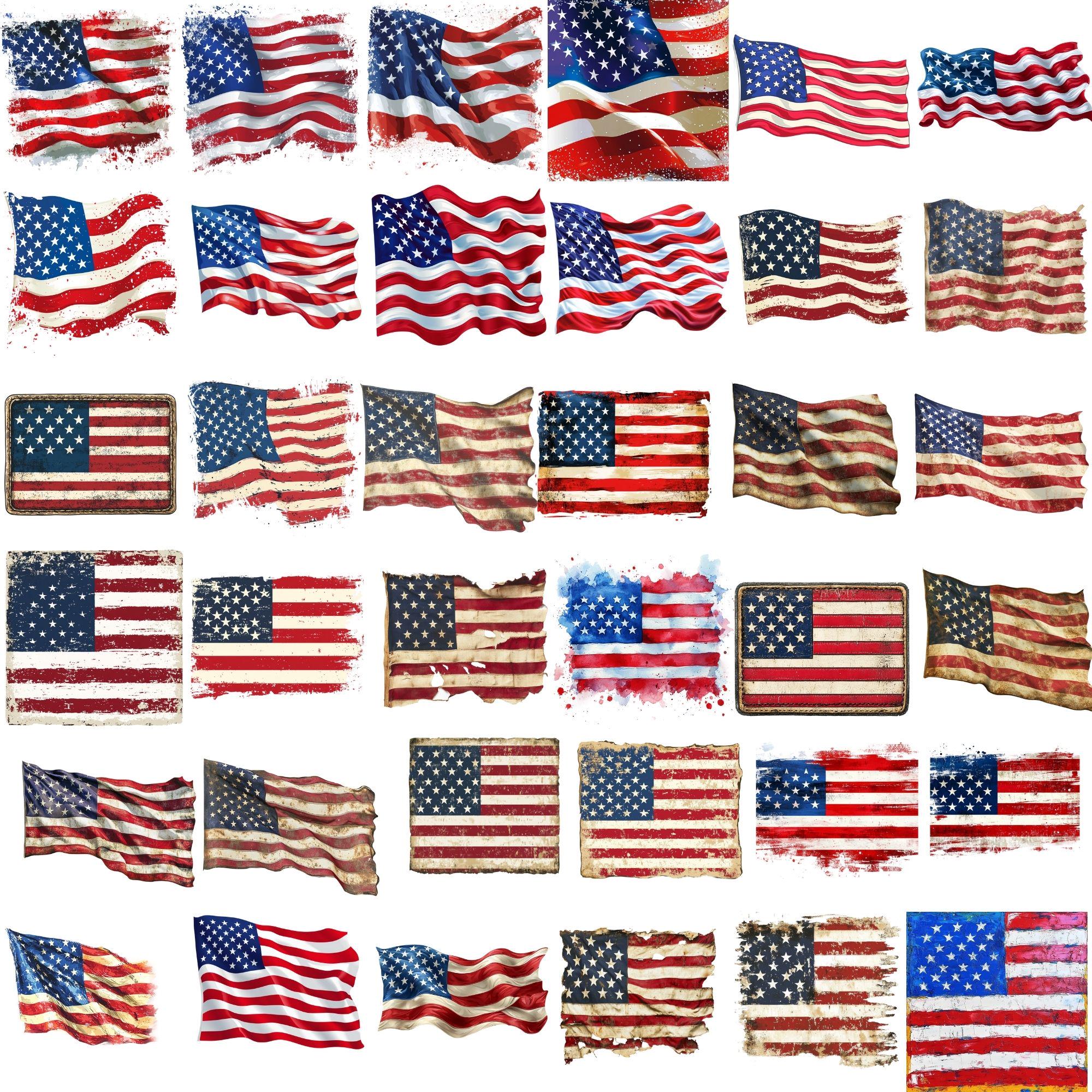 80 PNG American Flag Clipart Bundle, Grunge USA Flag, United State ...