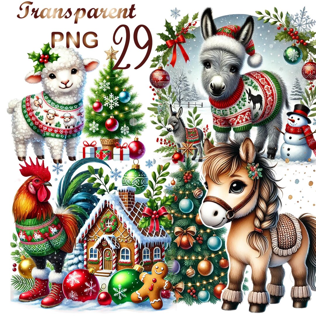 29 PNG, Christmas Animals Bundle Clipart, Christmas Animals Design ...