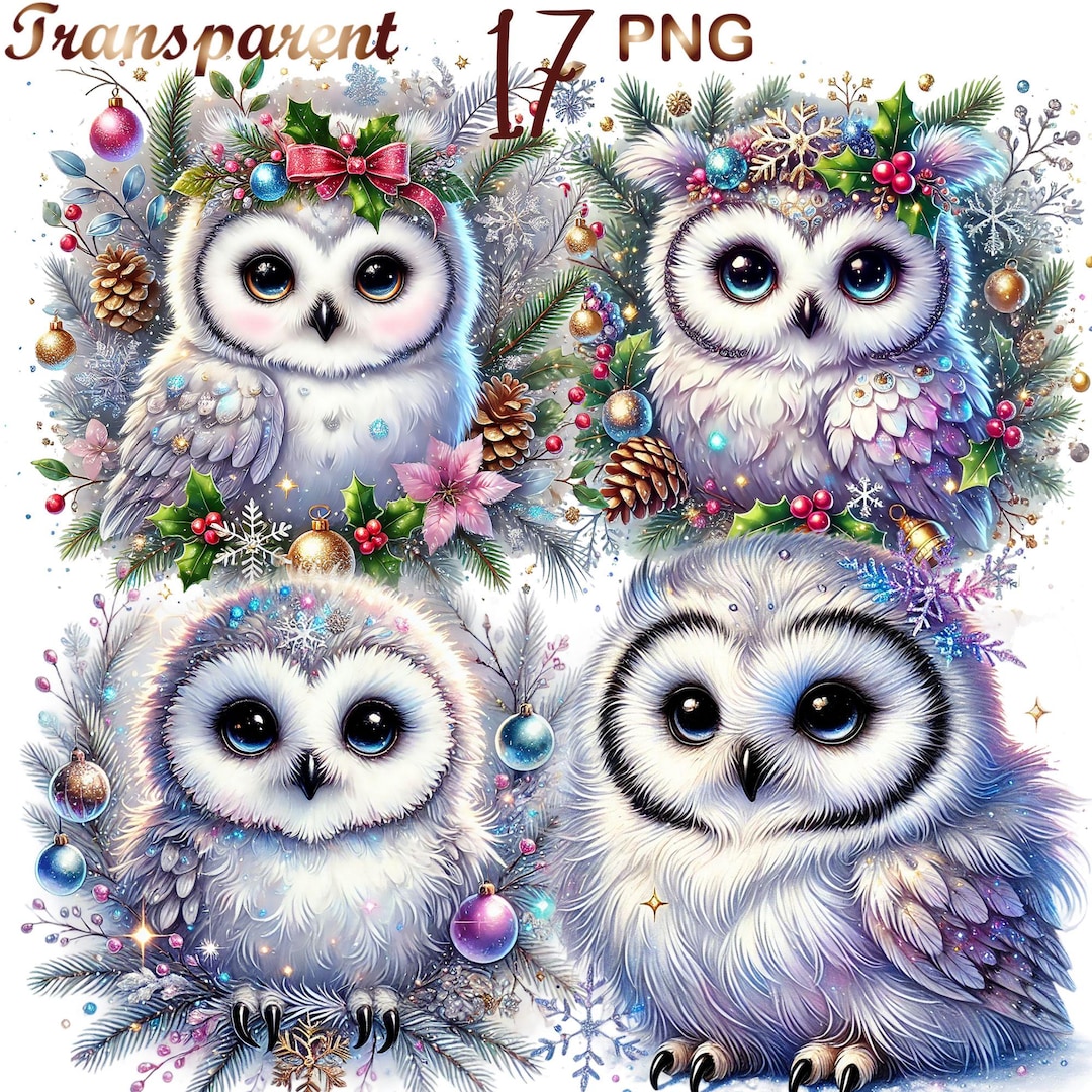 17 PNG Set 2 Christmas Owl Clipart Bundle, Christmas Clipart, Festive ...
