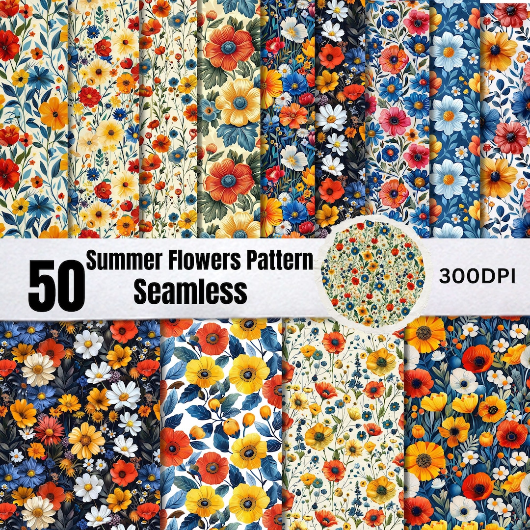 50 Seamless Summer Flowers Pattern Bundle,summer Wildflowers Patterns ...