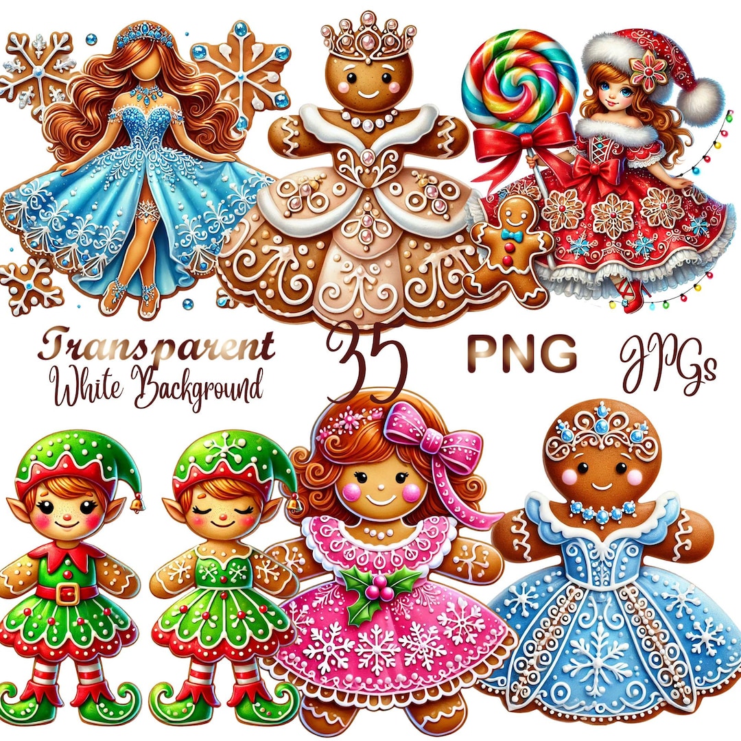 35 Pngs and Jpgs, Gingerbread Girl Christmas Clipart Bundle, Festive ...
