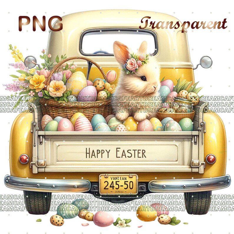 16 PNG Set 2 Easter Bunny Truck Clipart, Easter Truck Clipart, Easter ...