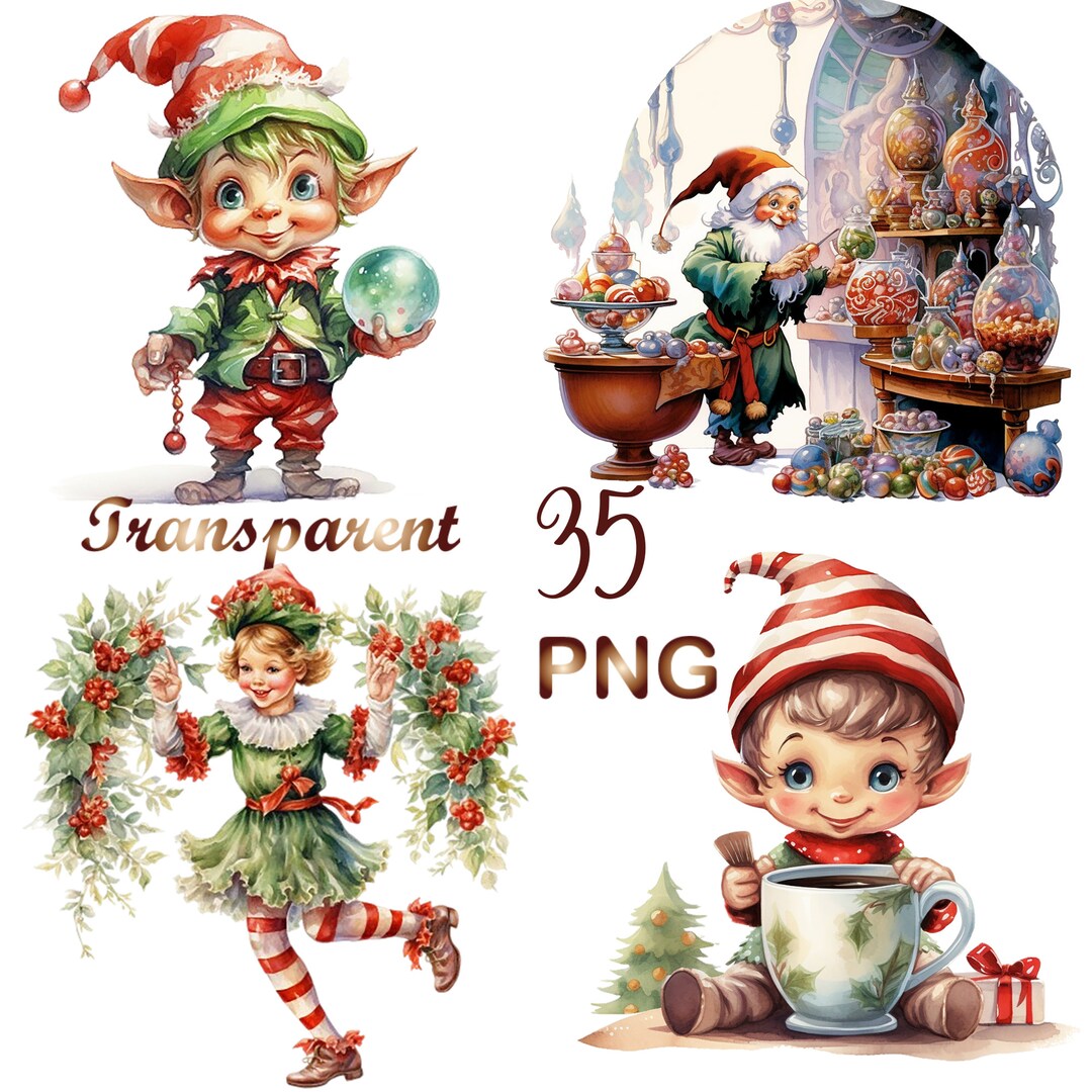 35 PNG Christmas Elves Clipart Bundle, Christmas Elf Clipart,christmas ...