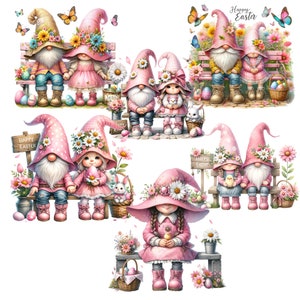 50 PNG, Easter Village Clipart Bundle, Easter Gnome Clipart, Pink ...