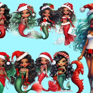 12 Christmas Mermaids Watercolor Clipart, Christmas Mermaid Png ...