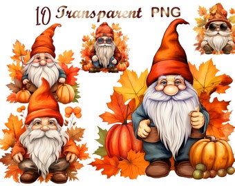 Autumn Cute Gnome JPG Watercolor Fall Garden Gnome Clipart Pumpkin ...