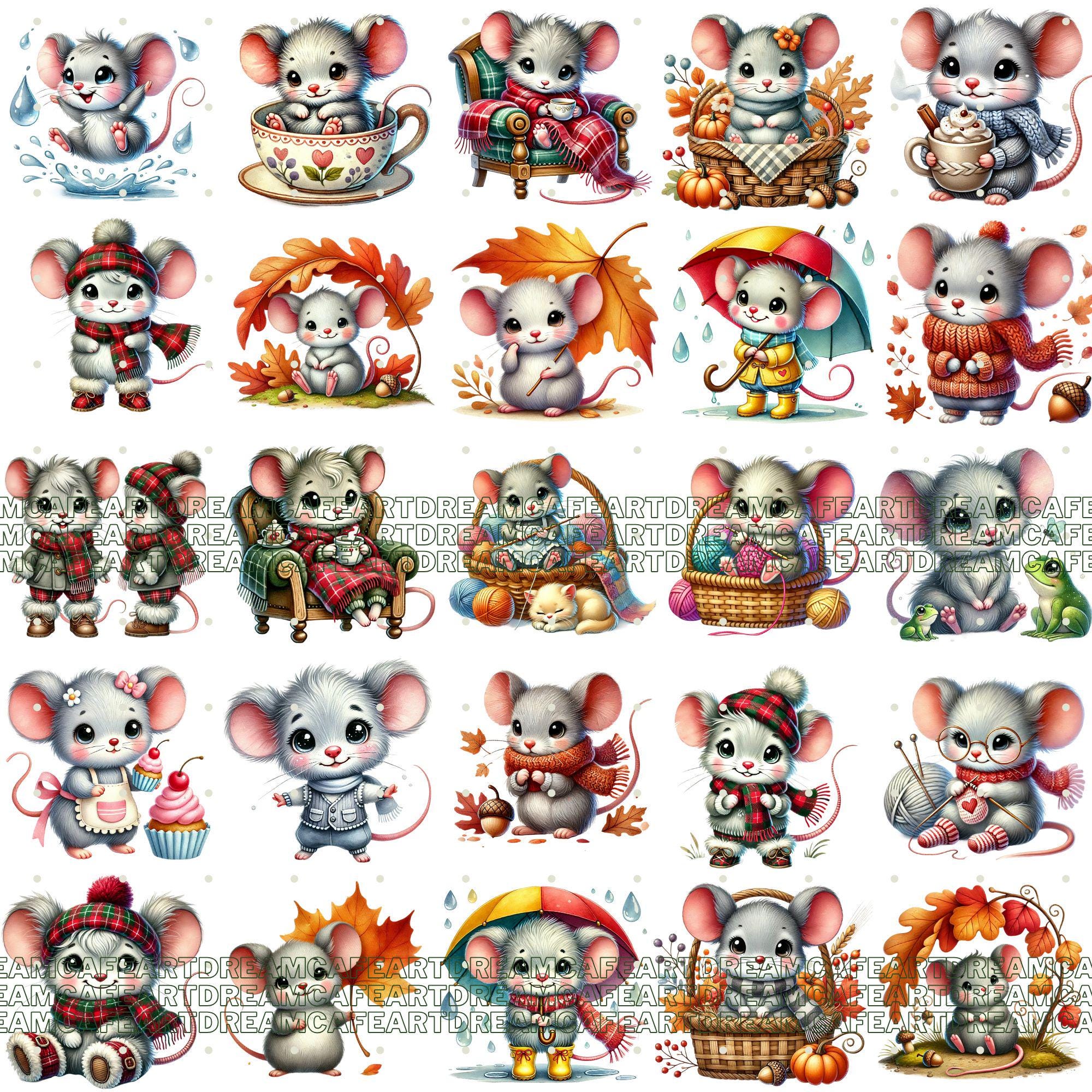 31 PNG Whimsical Autumn Mouse Clipart Bundle – Cute Fall Mice PNG, Cozy ...